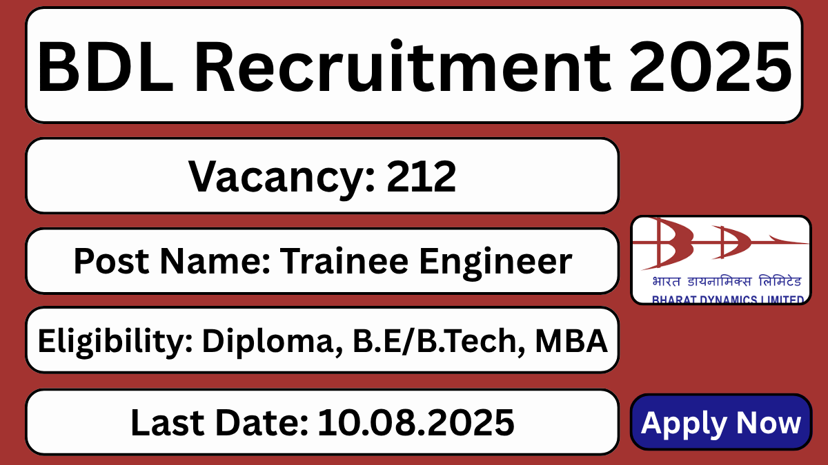 Bharat Dynamics Limited (BDL) Various Post Online Form-2025 (212 Posts) - SARKARI RESULTS
